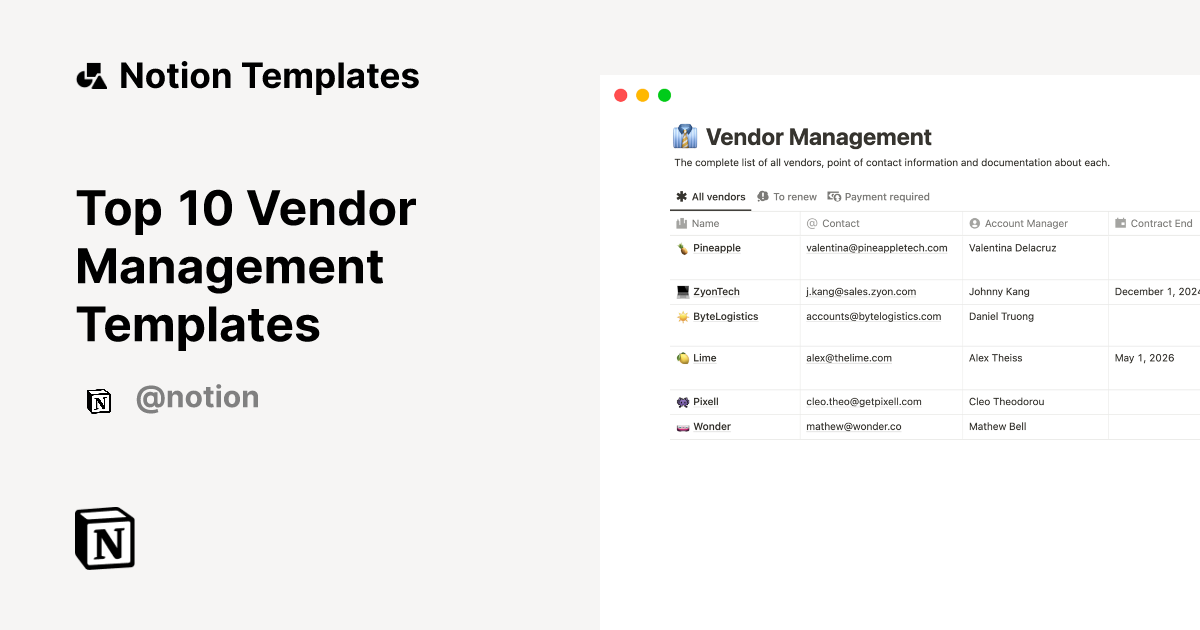 Top 10 Vendor Management Templates | Notion Template Marketplace