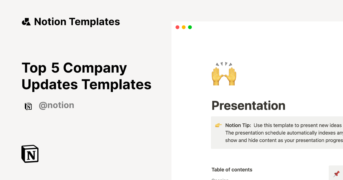 Top 5 Company Updates Templates | Notion Template Marketplace