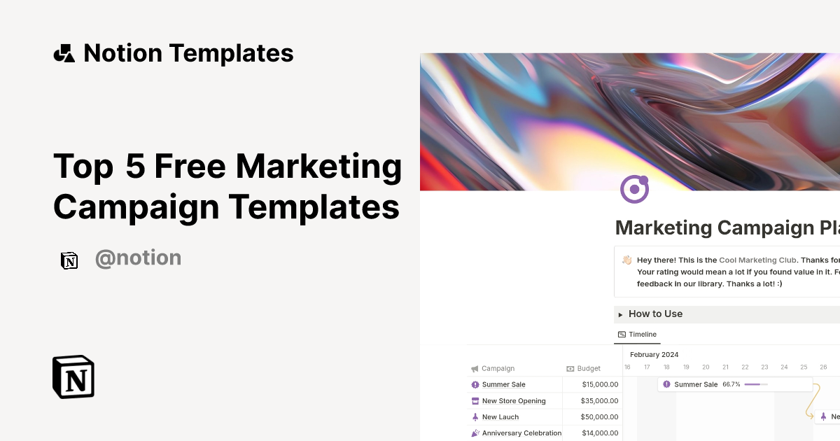 Top 5 Free Marketing Campaign Templates | Notion Template Marketplace