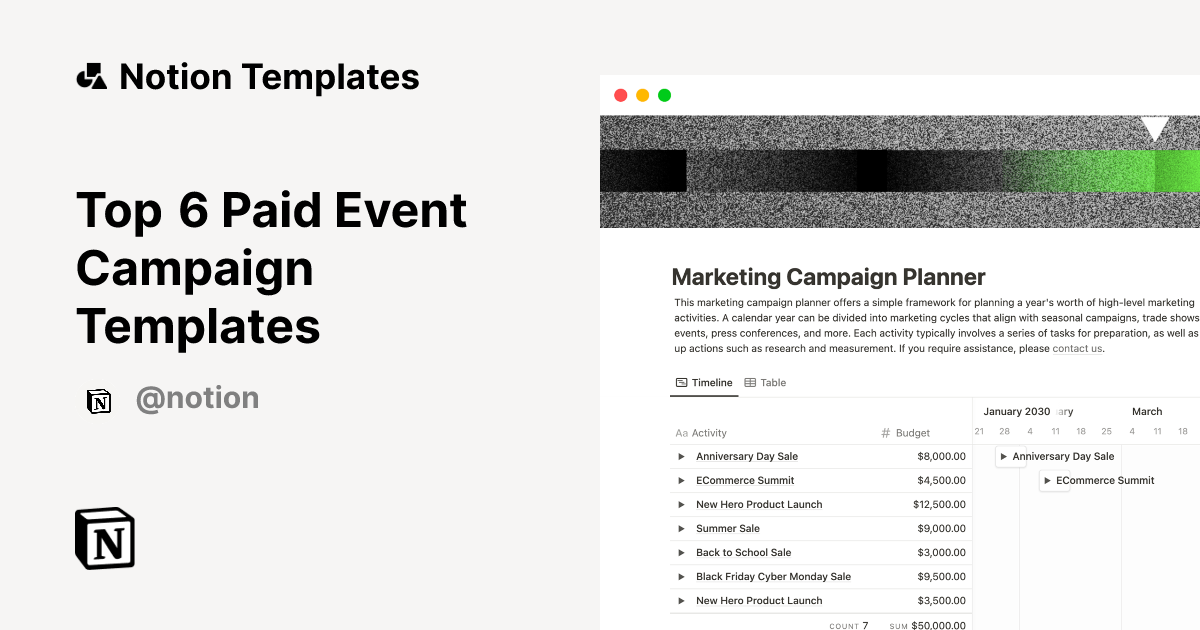 Top 6 Paid Event Campaign Templates | Notion Template Marketplace