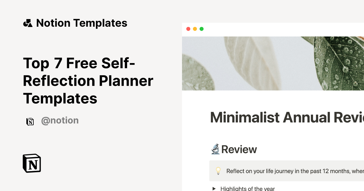 Top 7 Free Self-Reflection Planner Templates | Notion Template Marketplace