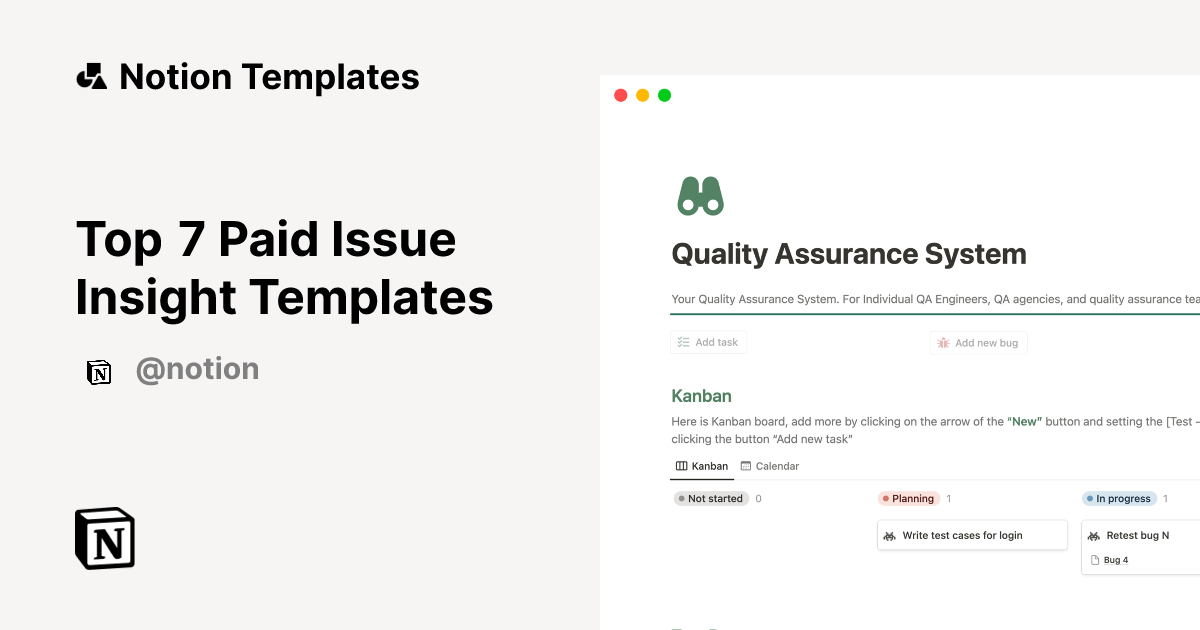 Top 7 Paid Issue Insight Templates | Notion Template Marketplace