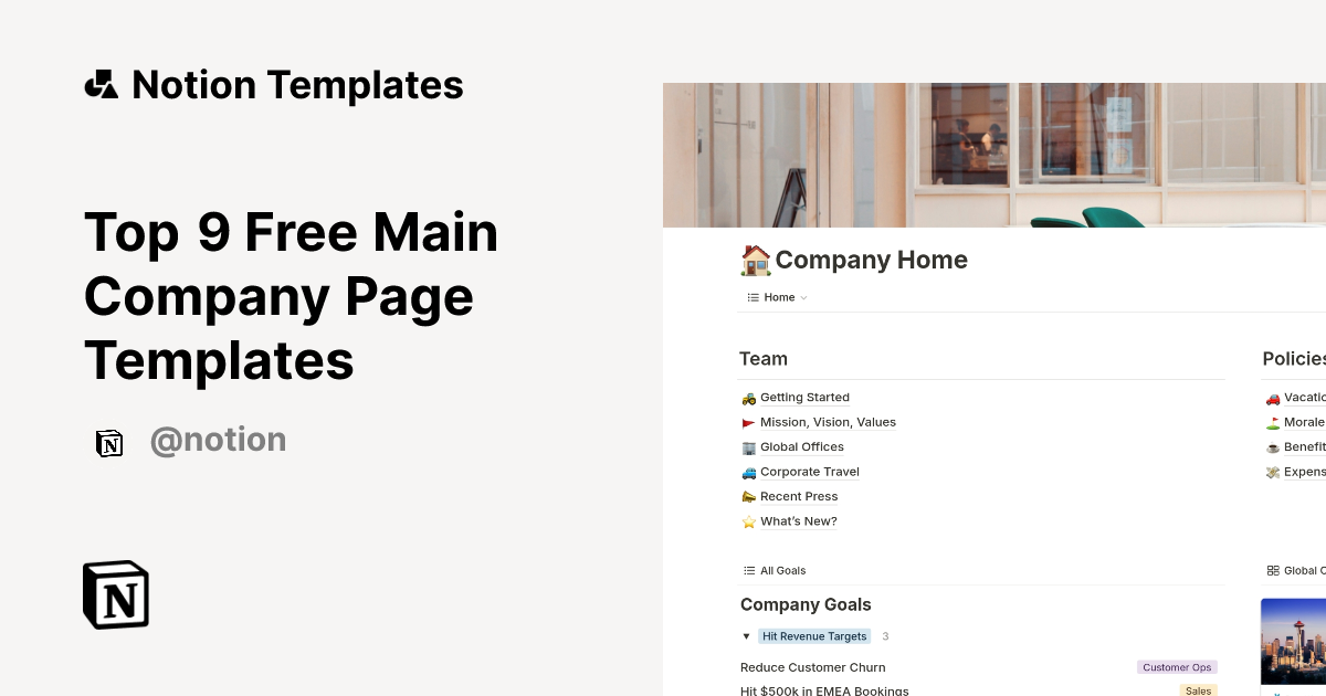 Top 9 Free Main Company Page Templates | Notion Template Marketplace
