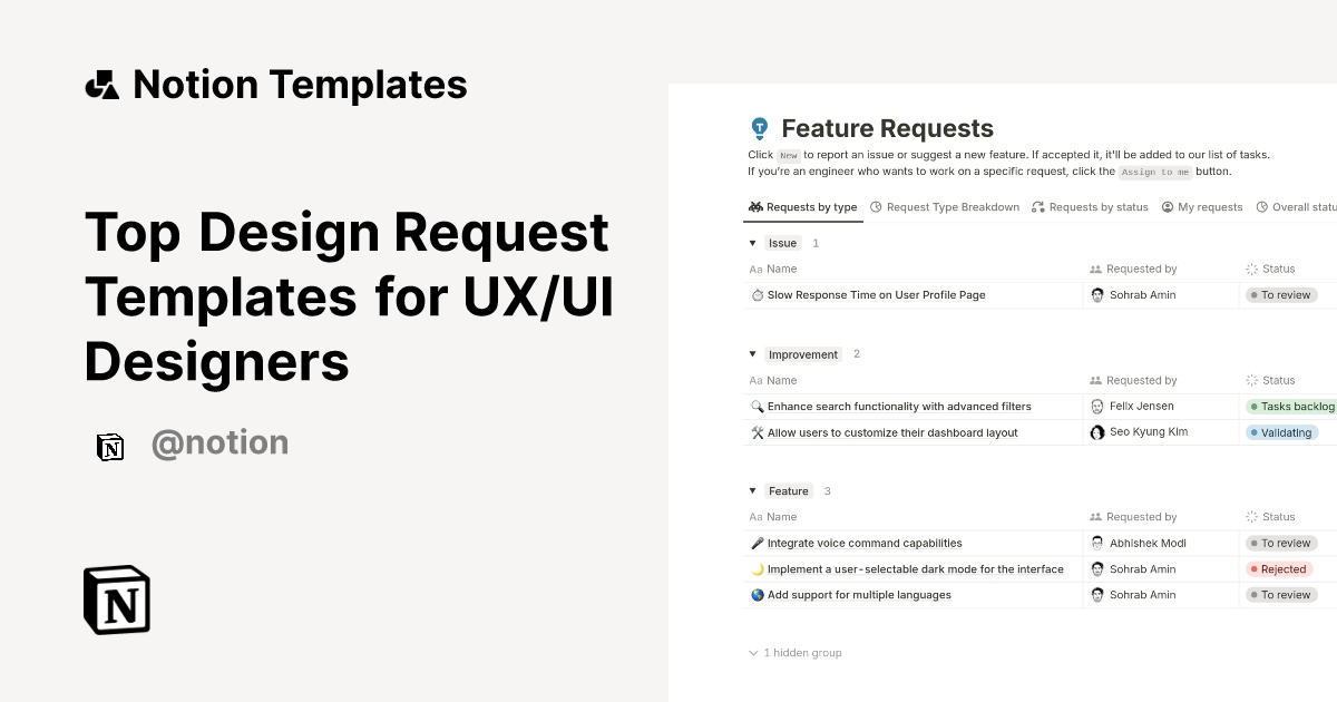 Top Design Request Templates for UX/UI Designers | Notion Template ...