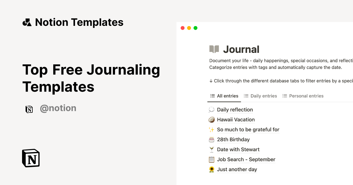 Top Free Journaling Templates | Notion Template Marketplace