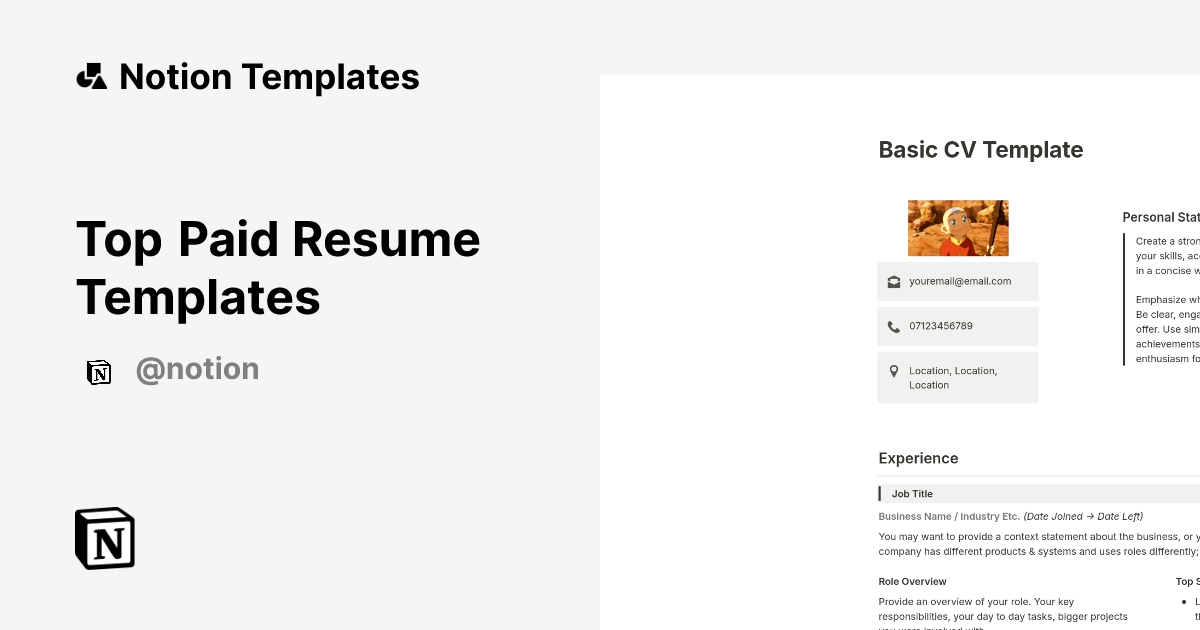 Top Paid Resume Templates | Notion Template Marketplace