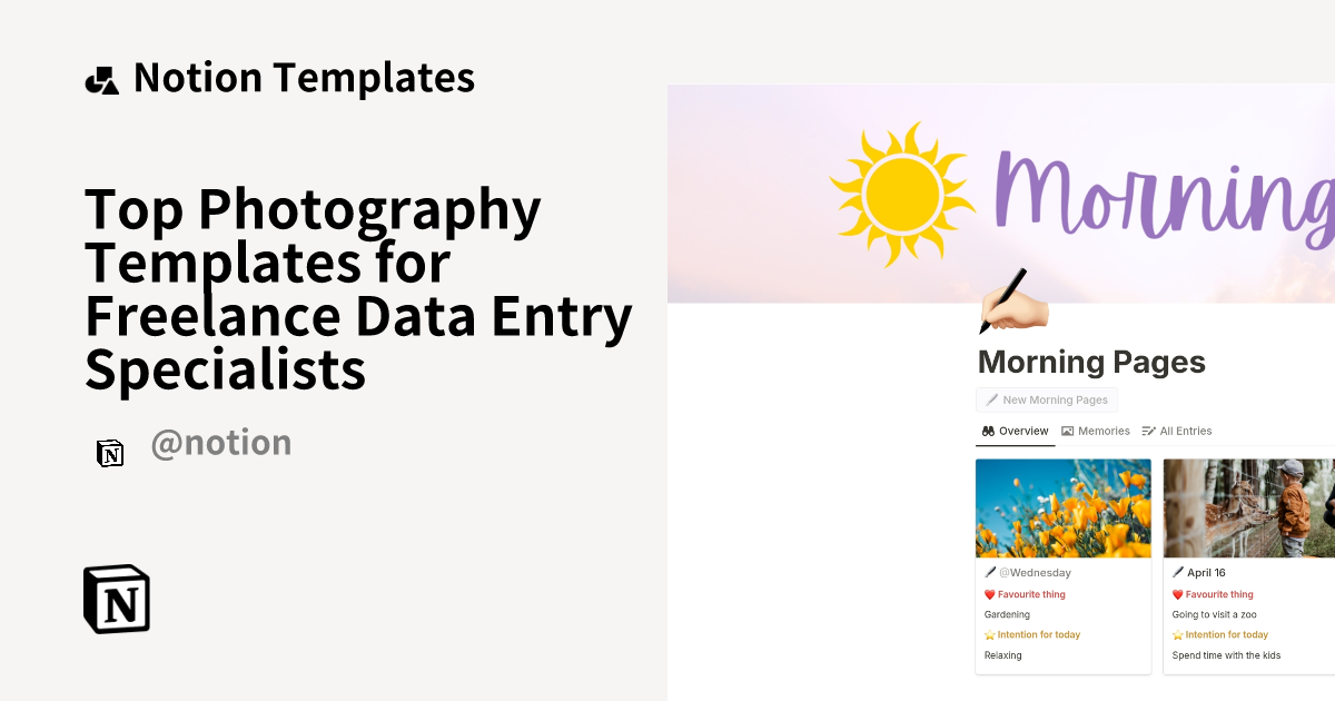 Top Photography Templates for Freelance Data Entry Specialists | Notion ...
