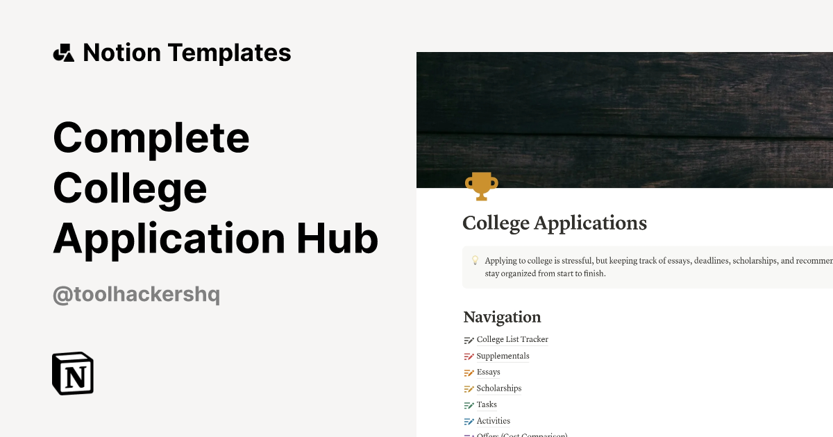 Complete College Application Hub Template by toolhackershq | Notion ...