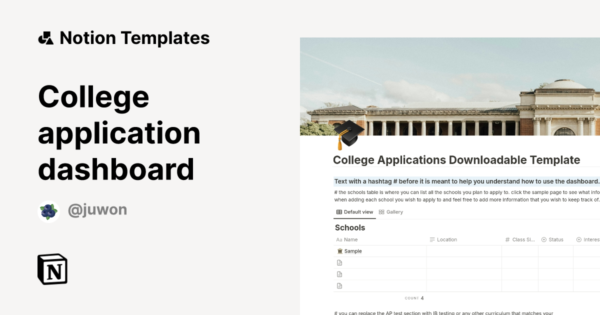 College application dashboard Template | Notion Marketplace