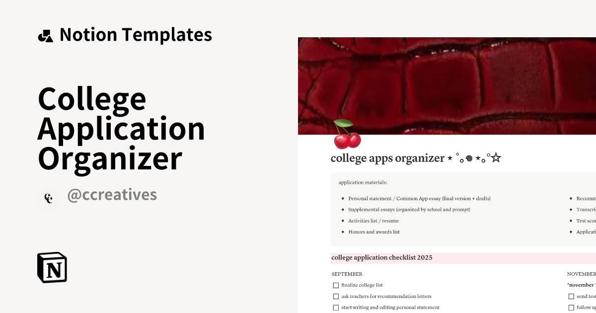 College Application Organizer Template | Notion Marketplace