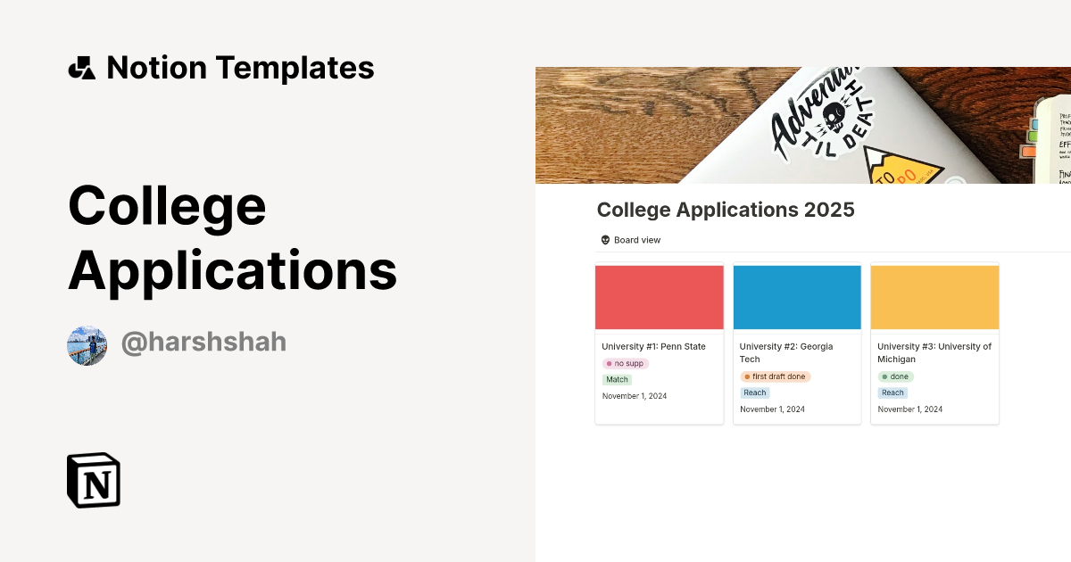 College Applications Template | Notion Marketplace