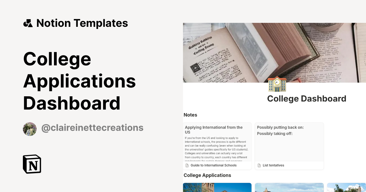 College Applications Dashboard Template | Notion Marketplace