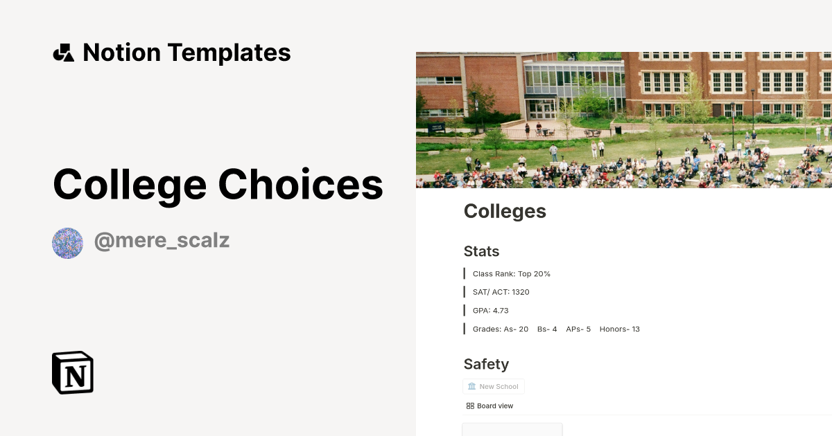 College Choices Template | Notion Marketplace