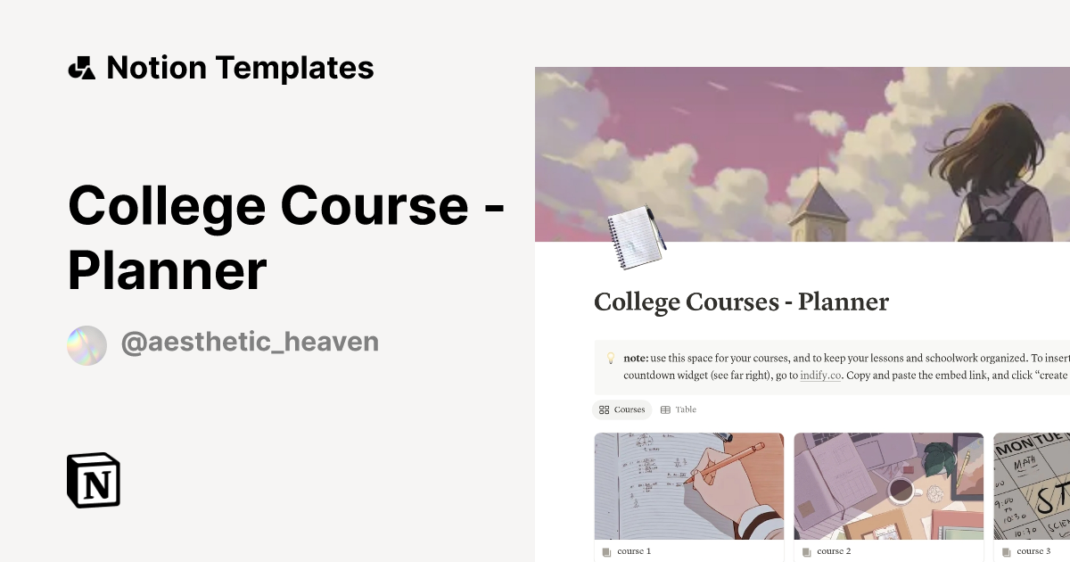 College Course - Planner Template | Notion Marketplace