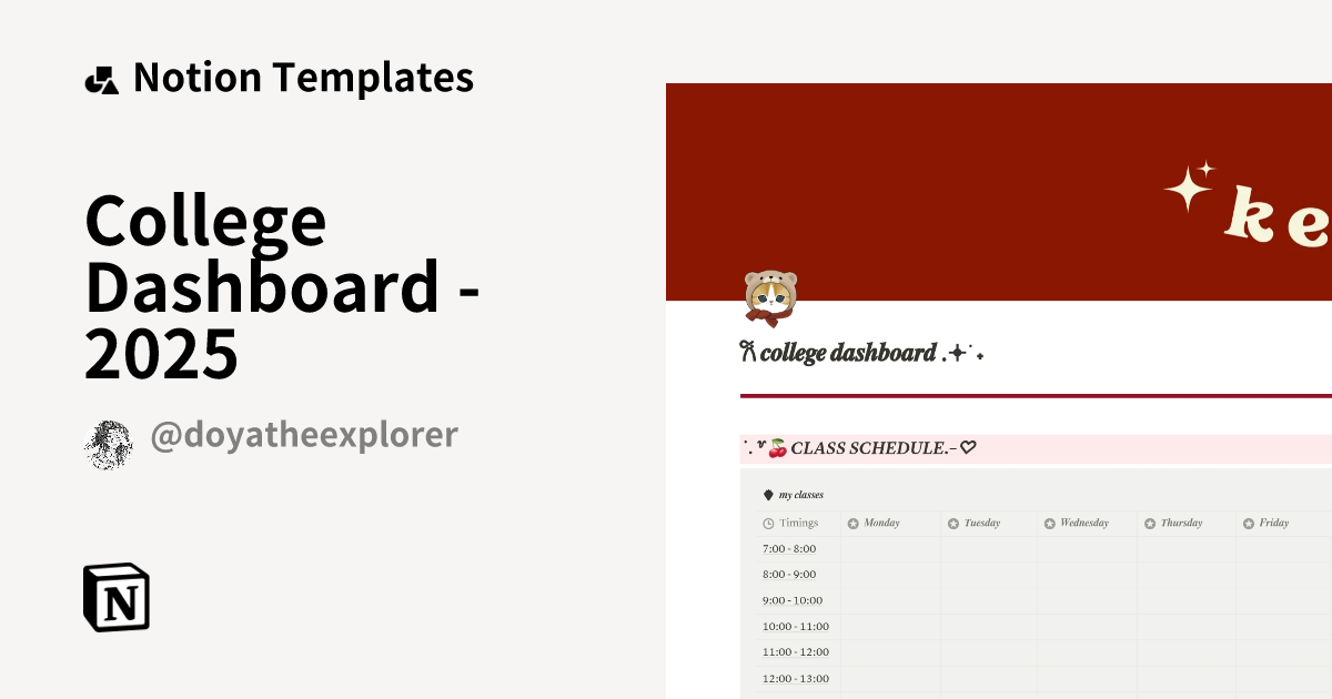 College Dashboard - 2025 Template | Notion Marketplace