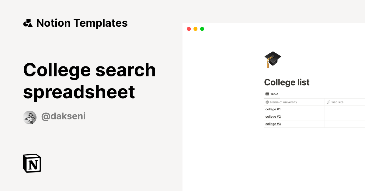 College search spreadsheet Template by da.kseni | Notion Marketplace