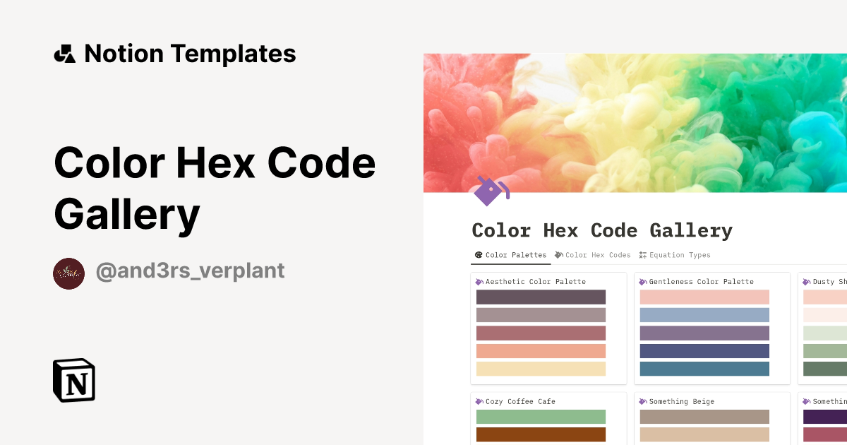 Color Hex Code Gallery Template by And3rs Verplant | Notion Marketplace