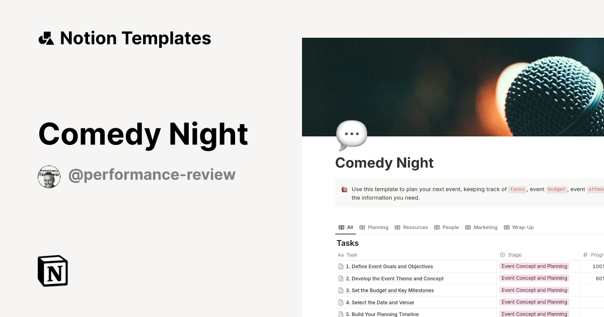 Comedy Night Template | Notion Marketplace
