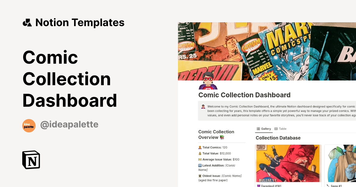 Comic Collection Dashboard Template by Idea Palette | Notion Marketplace