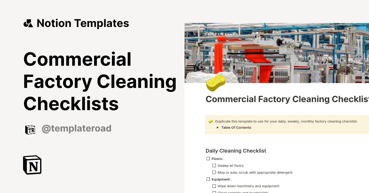 Commercial Factory Cleaning Checklists Template | Notion Marketplace