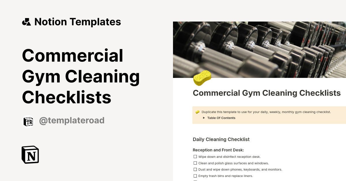 Commercial Gym Cleaning Checklists Template | Notion Marketplace