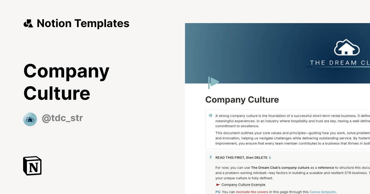 Company Culture Template by The Dream Club STR | Notion Marketplace