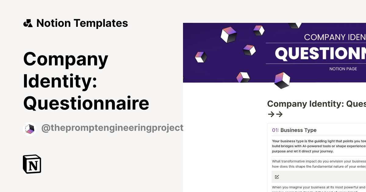 Company Identity: Questionnaire Template | Notion Marketplace