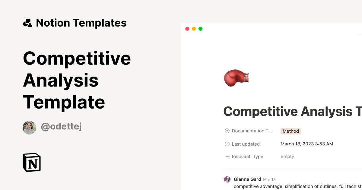 Competitive Analysis Template Template by Odette Jansen | Notion ...