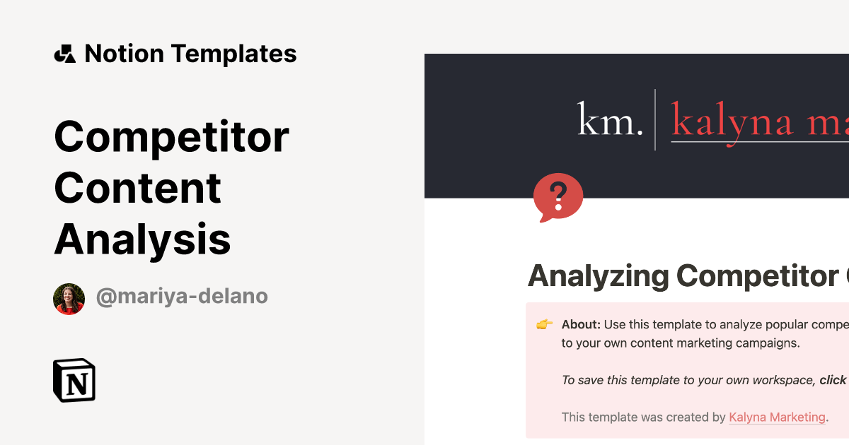 Competitor Content Analysis Template by Mariya Delano | Notion Marketplace