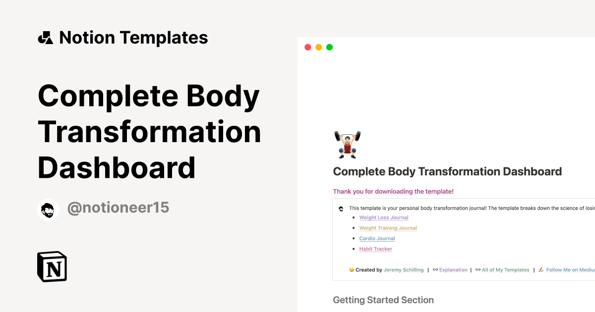 Complete Body Transformation Dashboard Template | Notion Marketplace
