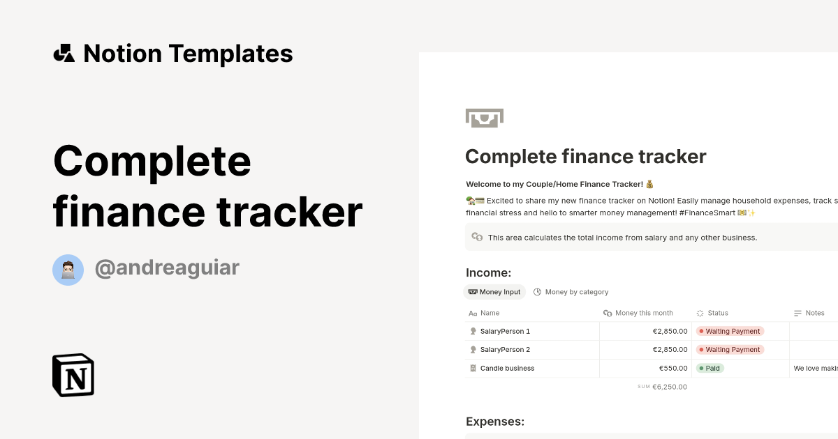 Complete finance tracker Template by André Aguiar | Notion Marketplace