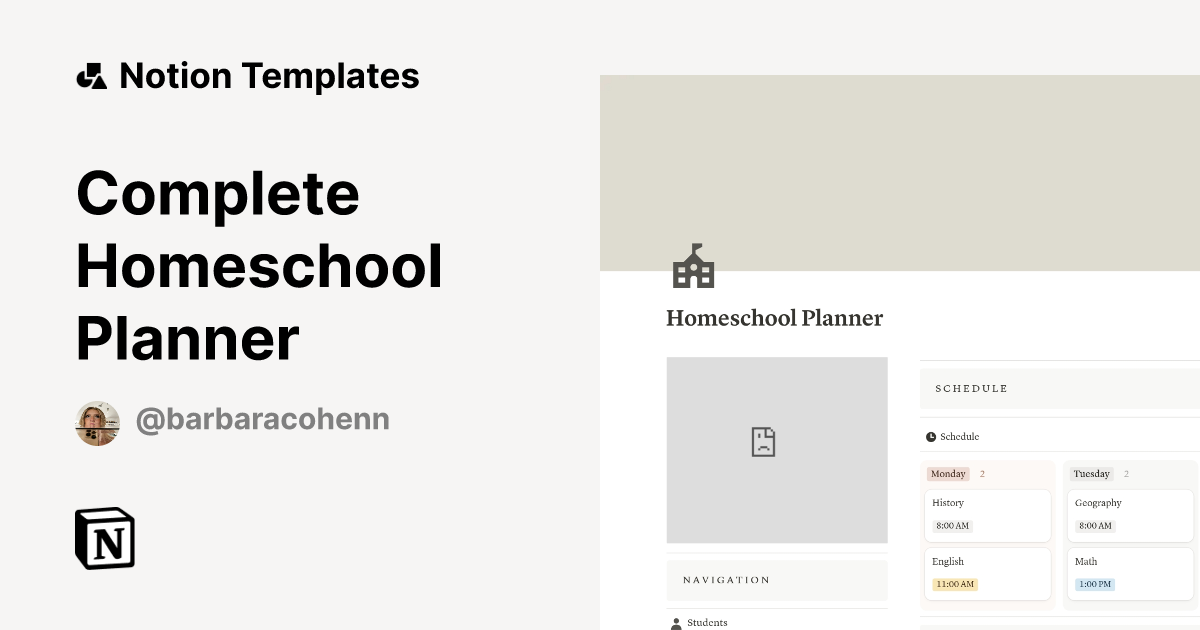 Complete Homeschool Planner Template by Bárbara cohen | Notion Marketplace
