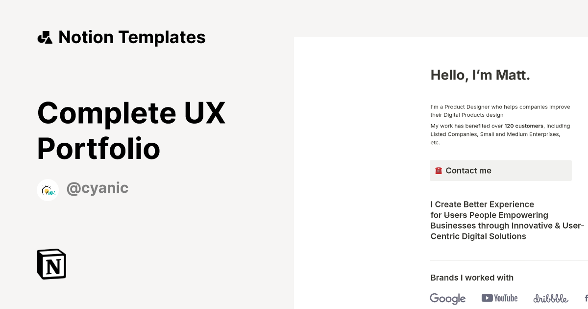 Complete UX Portfolio Template by Cyanic | Notion Marketplace