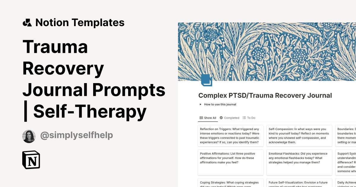Trauma Recovery Journal Prompts | Self-Therapy Template | Notion ...
