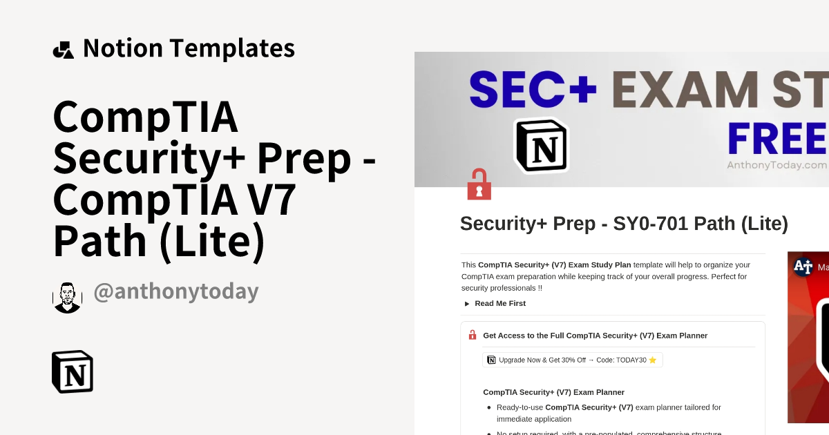 CompTIA Security+ (V7) Exam Study Plan - Lite Template by AnthonyToday ...
