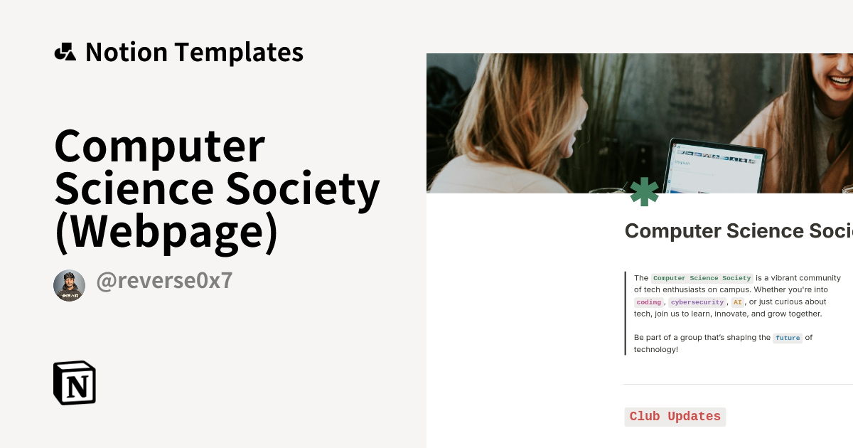Computer Science Society (Webpage) Template | Notion Marketplace