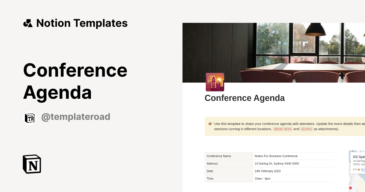 Conference Agenda Template by Template Road | Notion Marketplace