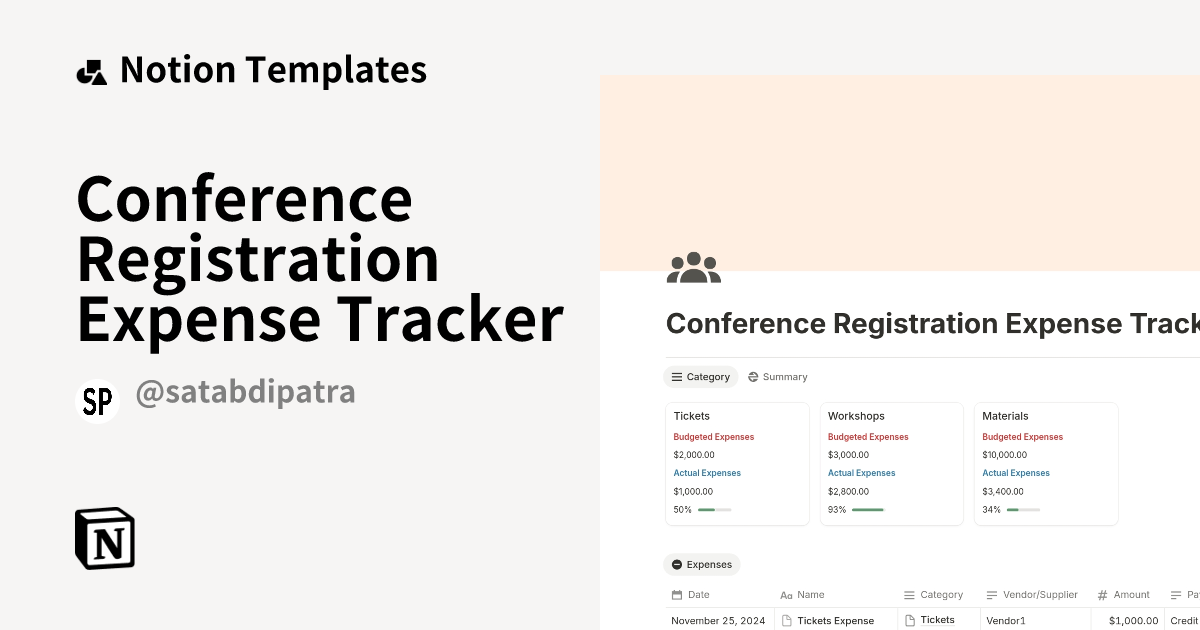 Conference Registration Expense Tracker Template | Notion Marketplace