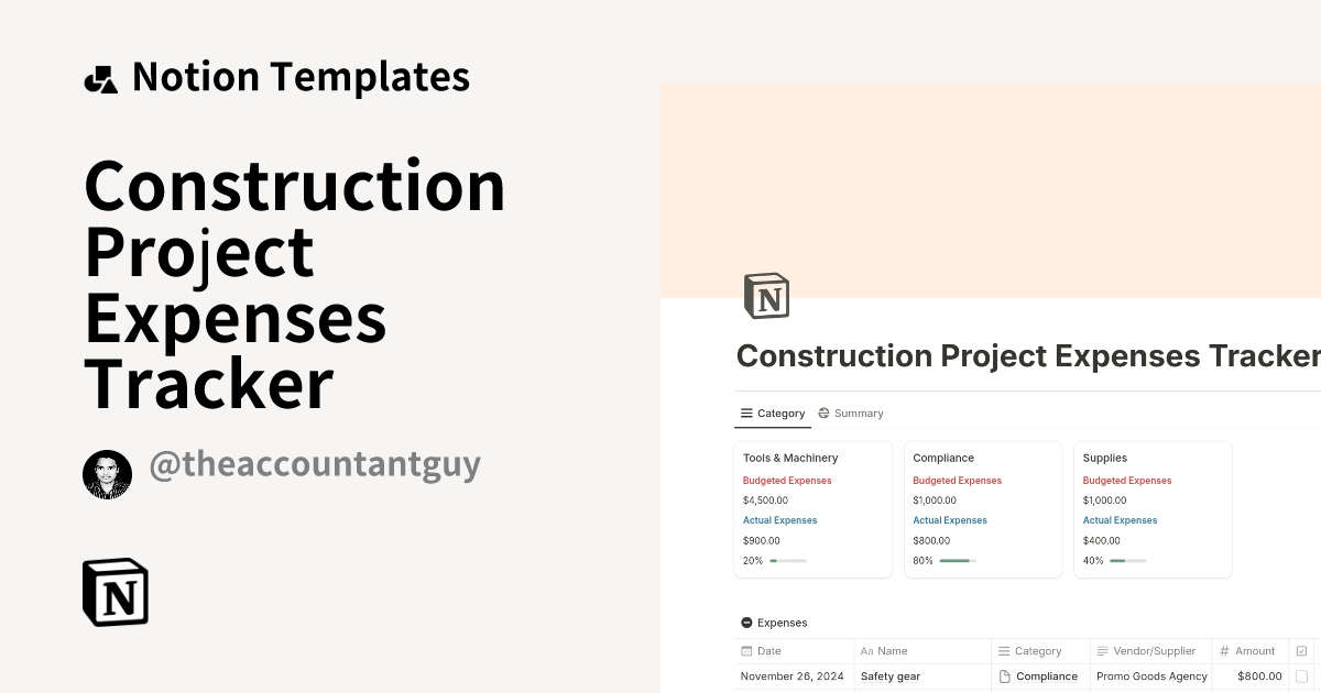 Construction Project Expenses Tracker Template | Notion Marketplace