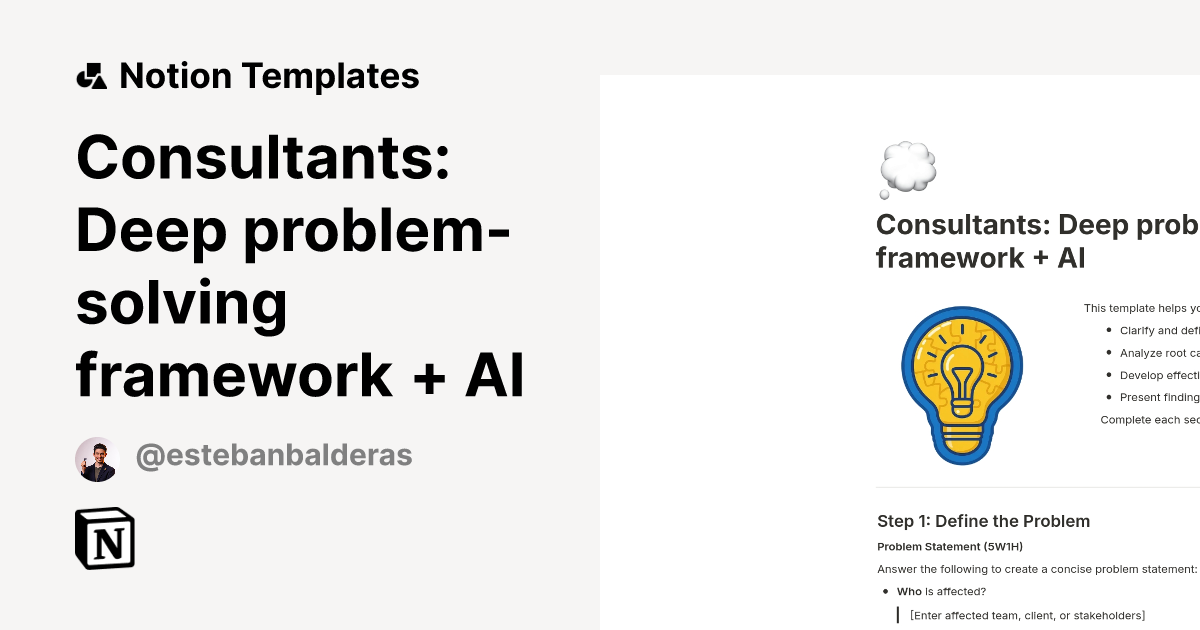 Consultants: Deep problem-solving framework + AI Template by Esteban Balderas | Notion Marketplace