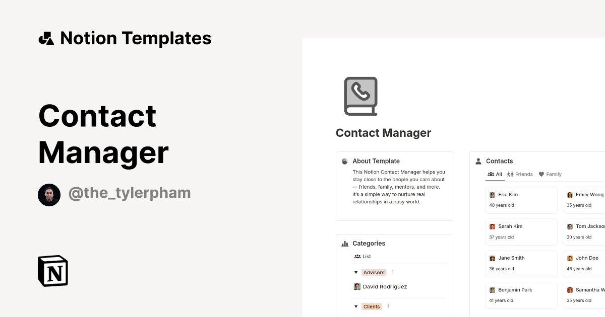 Contact Manager Template by Tyler Pham | Notion Marketplace