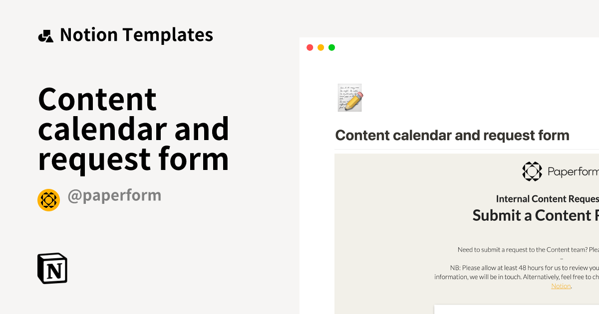 Content calendar and request form Template by Paperform | Notion Marketplace
