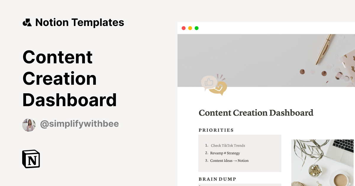 Content Creation Dashboard Template by SimplifyWithBee | Notion Marketplace