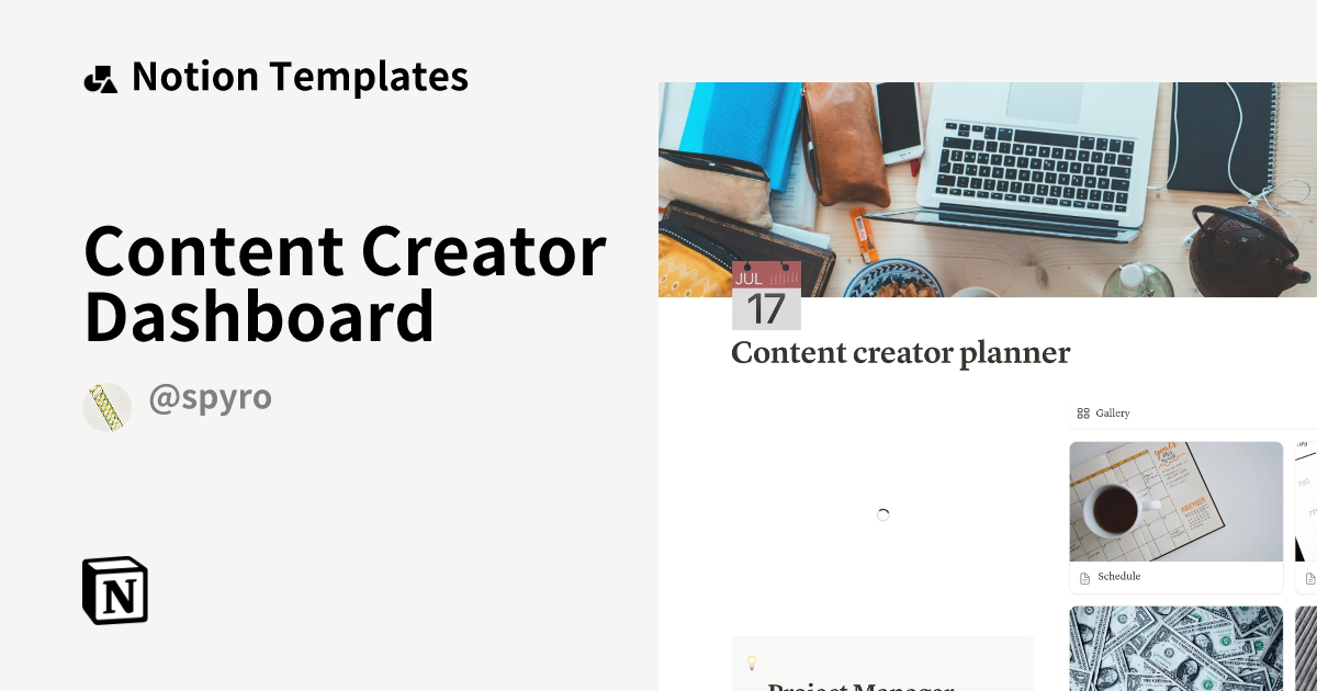 Content Creator Dashboard Template | Notion Marketplace