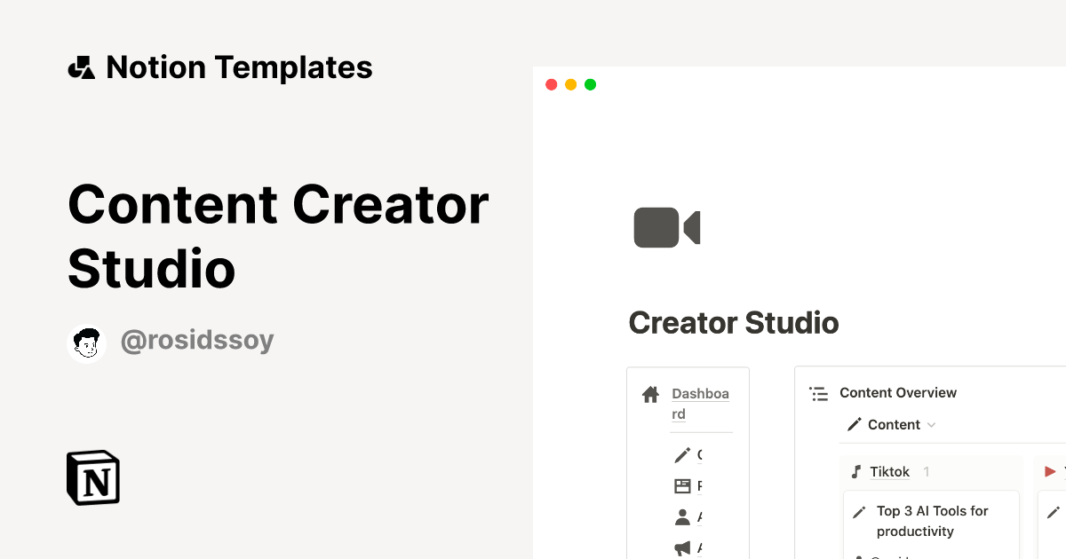 Content Creator Studio Template by Rosidssoy | Notion Marketplace