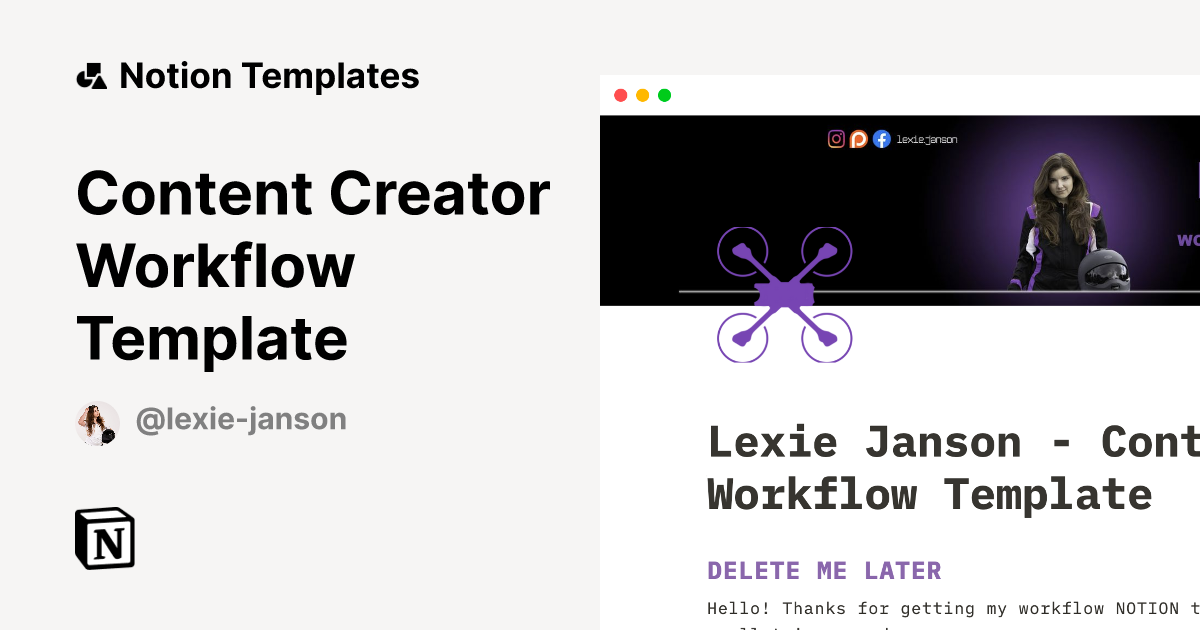 Content Creator Workflow Template Template by Lexie Janson | Notion Marketplace