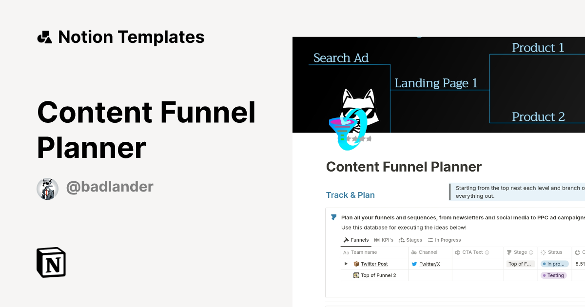 Content Funnel Planner Template by Badlander Digital | Notion Marketplace