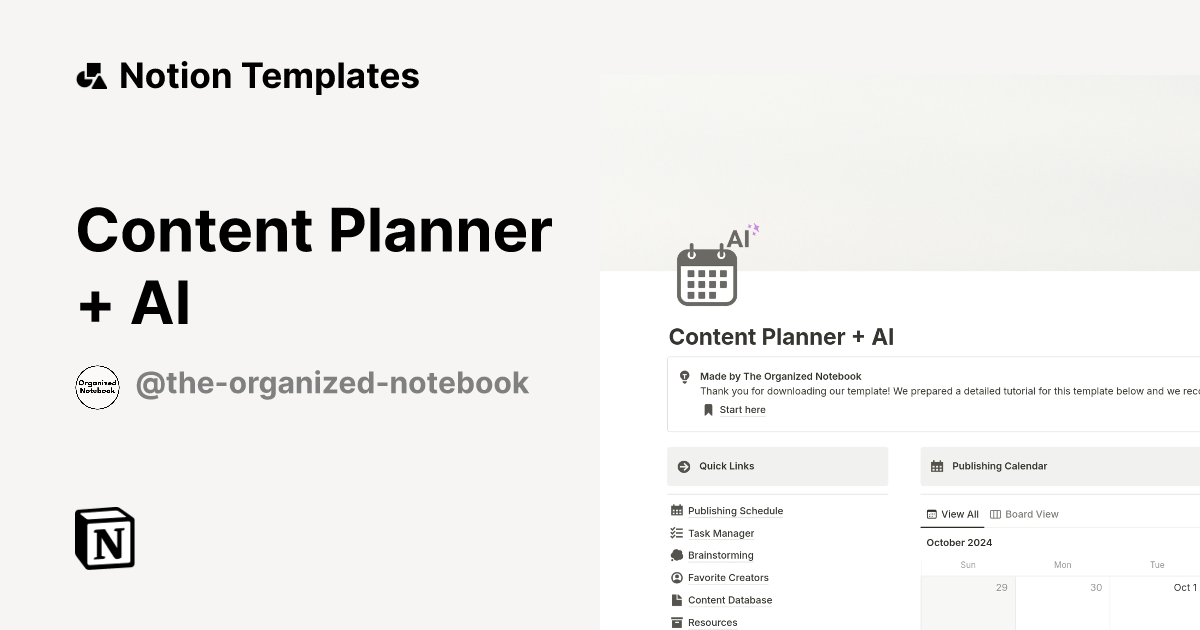 Content Planner + AI Template by The Organized Notebook | Notion ...