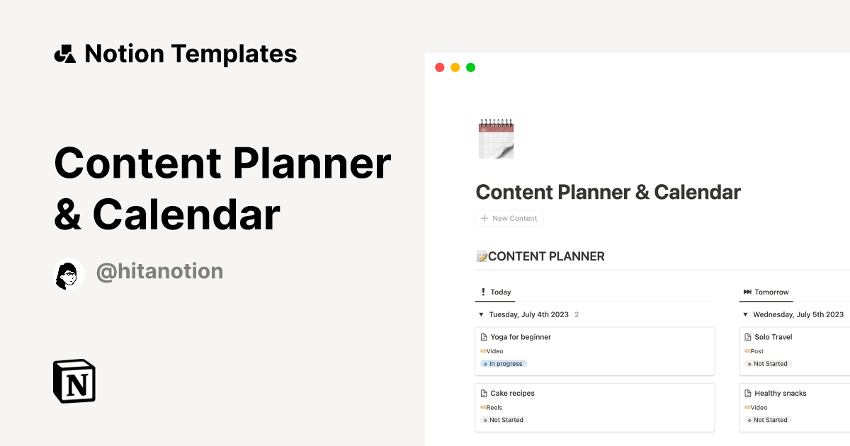 Content Planner & Calendar Template by HitaNotion | Notion Marketplace