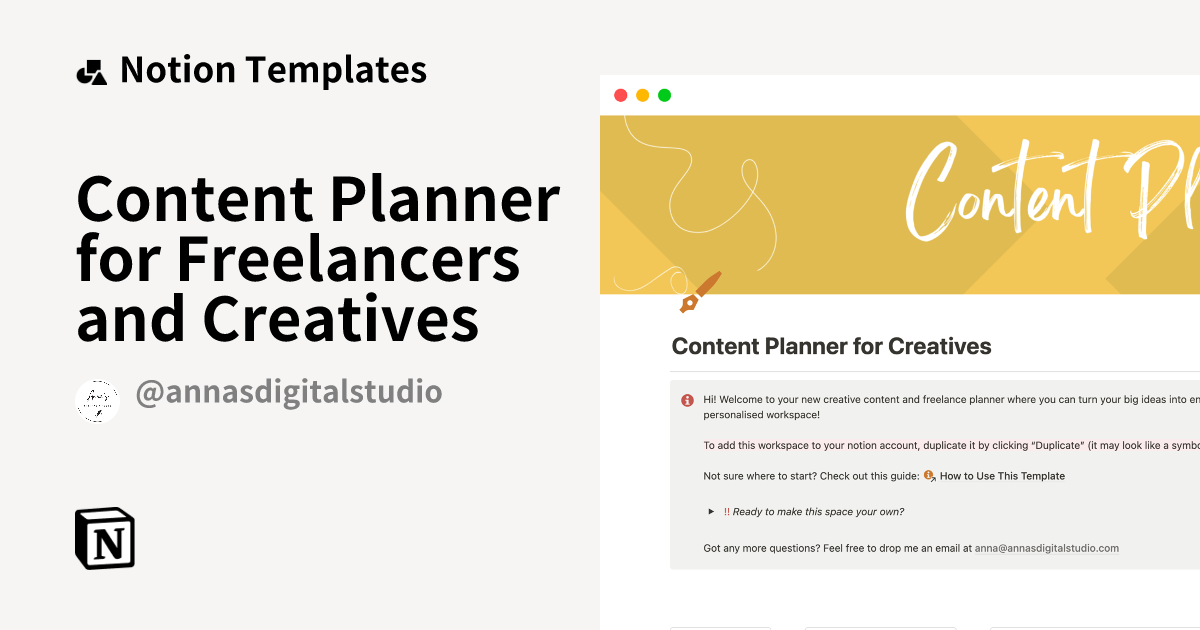 Content Planner for Freelancers and Creatives Template | Notion Marketplace